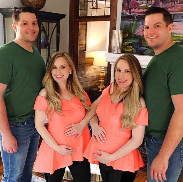 Identical twins who married identical siblings became pregnant at the same time. The four share ...